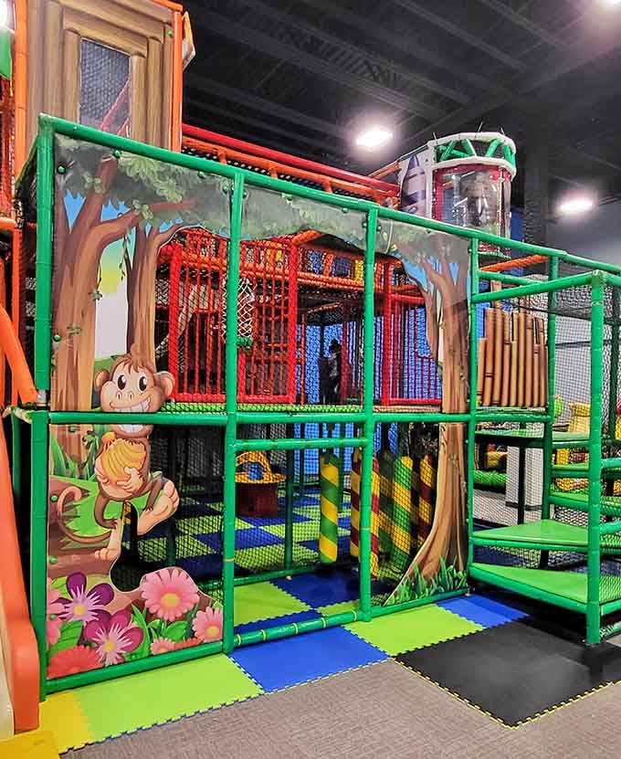 This jungle-themed playground is where tiny humans burn off enough energy to sleep through an entire car ride home.