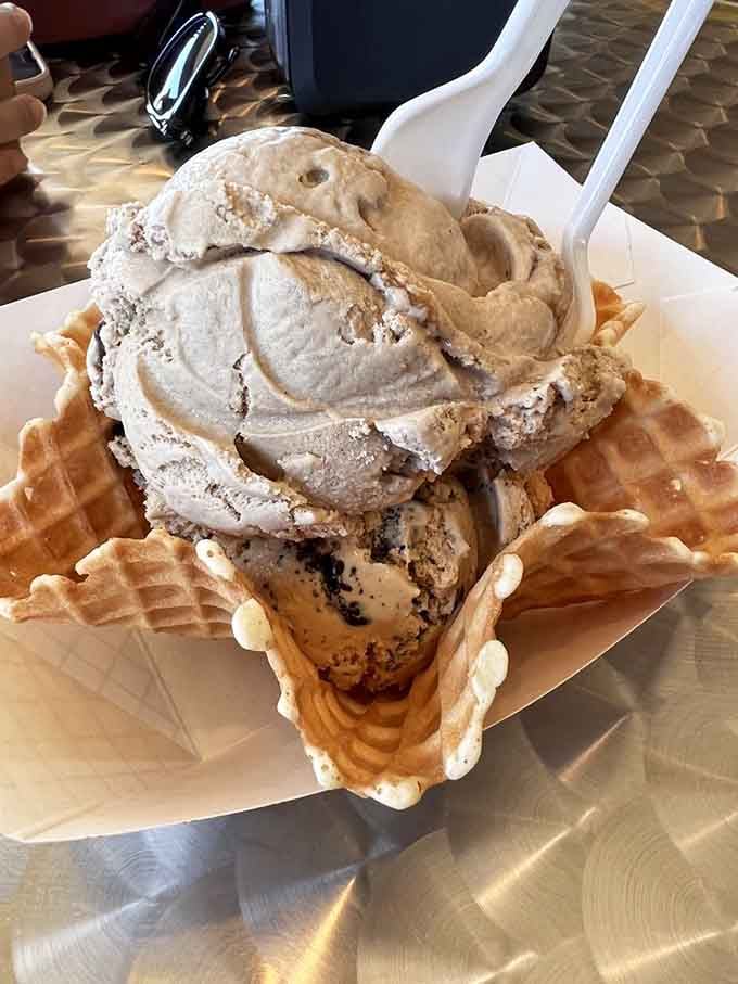 The waffle bowl concept is brilliant: eat your ice cream, then eat the bowl, leaving zero evidence behind.