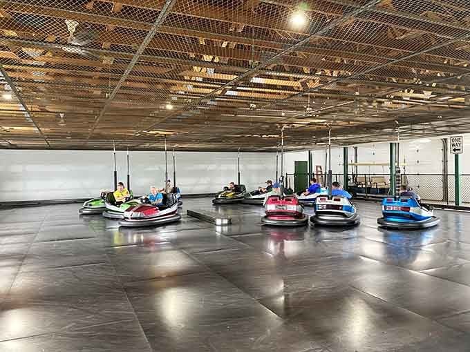 Indoor bumper cars mean the socially acceptable chaos continues regardless of what Mother Nature has planned outside.