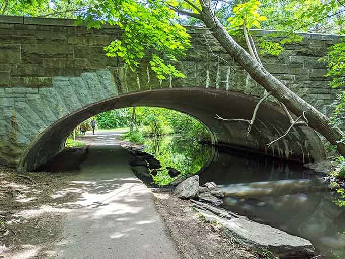 This charming stone bridge looks like it wandered straight out of a storybook into Long Island.