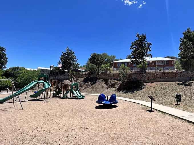 Community parks nestle into hillsides here, proving that playgrounds can have million-dollar views too.