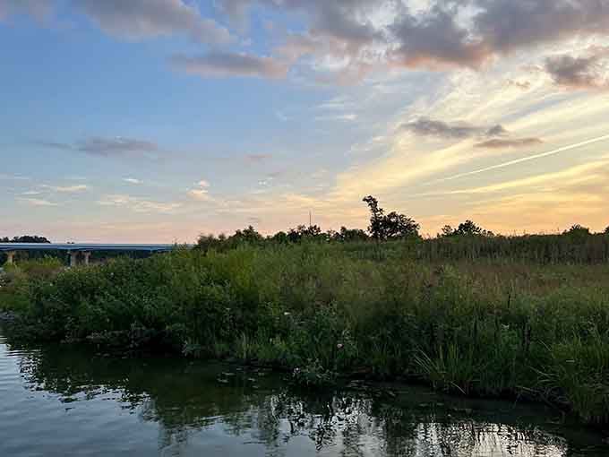 Sunset over Caesar Creek proves that nature's beauty spans from ancient oceans to modern skies.