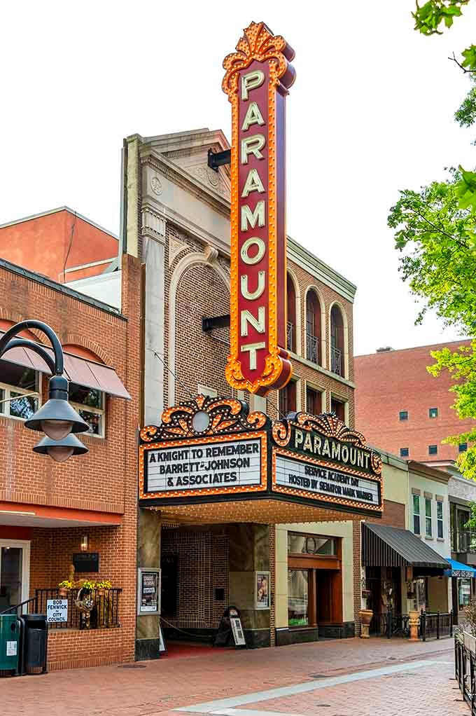 The Paramount Theater's glowing marquee is the kind of sight that makes you feel like the evening is already a success.