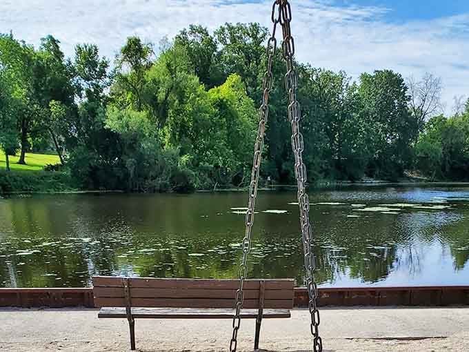 A simple swing by the water beats any expensive theme park when you're seeking actual peace.
