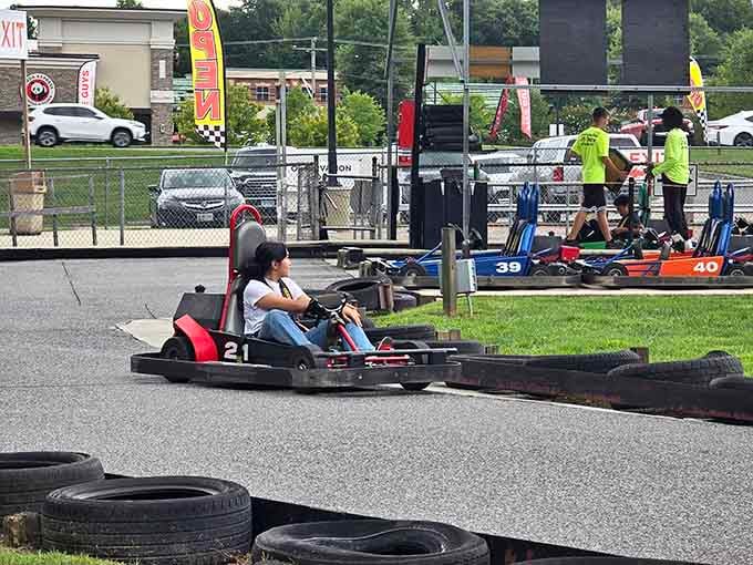 She's got the racing line figured out, proving that speed and strategy know absolutely no gender boundaries here.