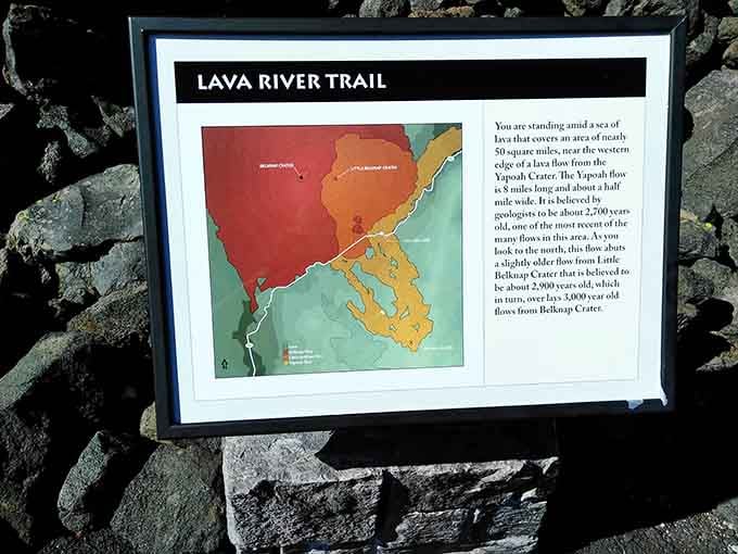 Educational signs explain the volcanic drama that unfolded here, making geology surprisingly entertaining and accessible.