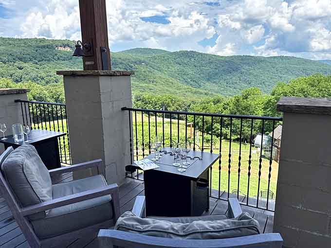 Your own private balcony moment with the North Georgia mountains as your backdrop, living your best life here.