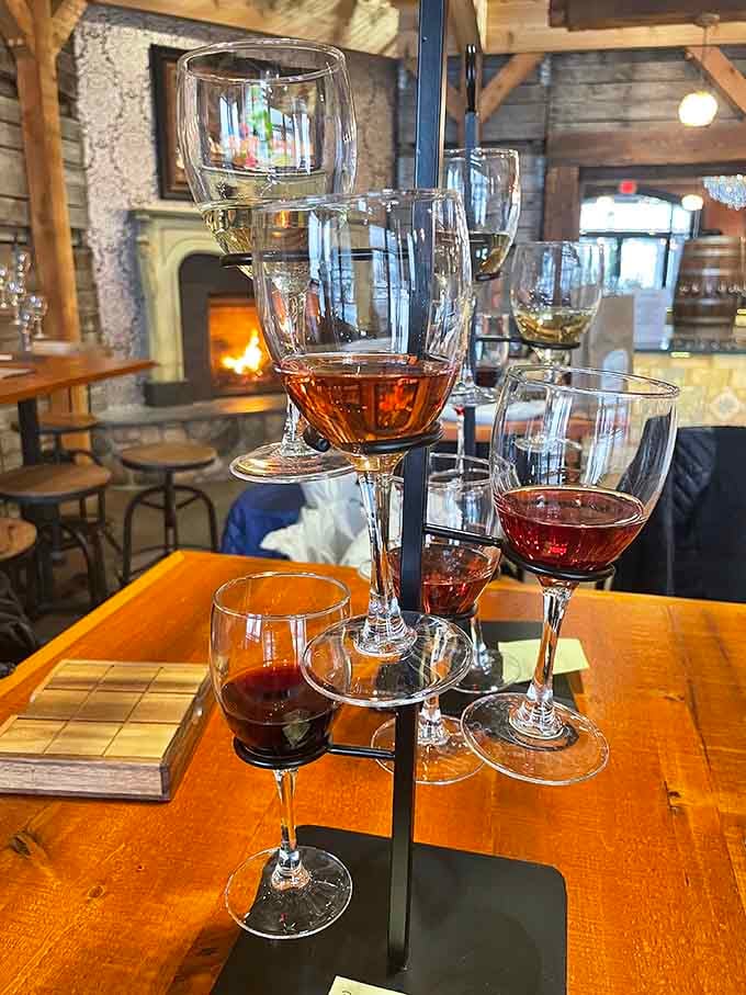 Wine flights presented on elegant towers turn tasting into an art form that even your Instagram will appreciate.