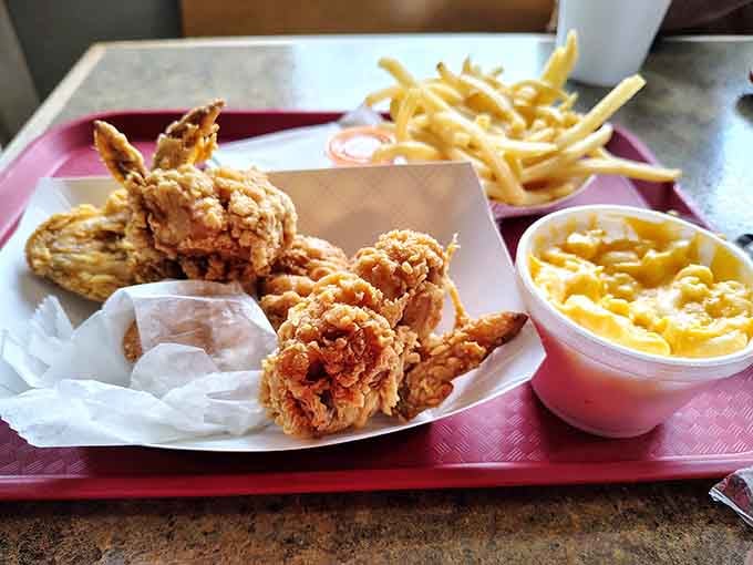 This tray is basically a Southern comfort food symphony, and every element is playing in perfect harmony.