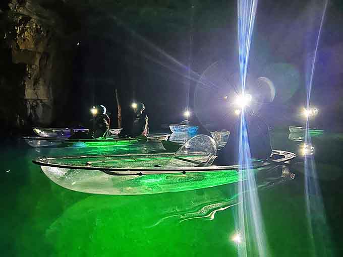 The headlamps come out when things get really interesting, turning ordinary tourists into underground explorers extraordinaire.