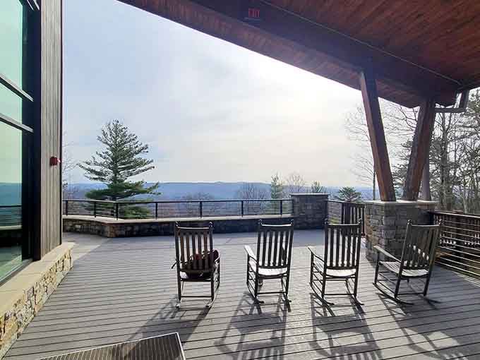 Rocking chairs with a million-dollar view that costs exactly zero dollars to enjoy all day.