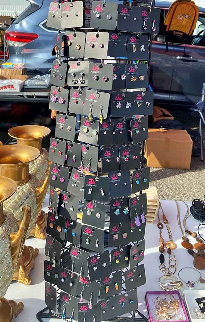 Earring displays tower like jewelry skyscrapers, offering enough sparkle to accessorize every outfit until the next ice age.