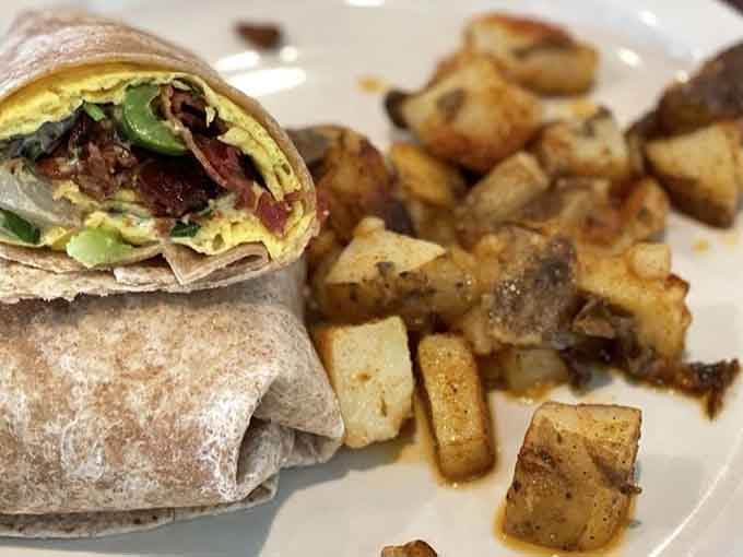 This breakfast burrito comes wrapped tighter than a present and packed with enough protein to fuel your entire day.