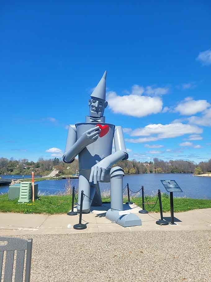 Hart Lake provides the perfect backdrop for a Tin Man who's clearly living his best lakefront life in retirement.