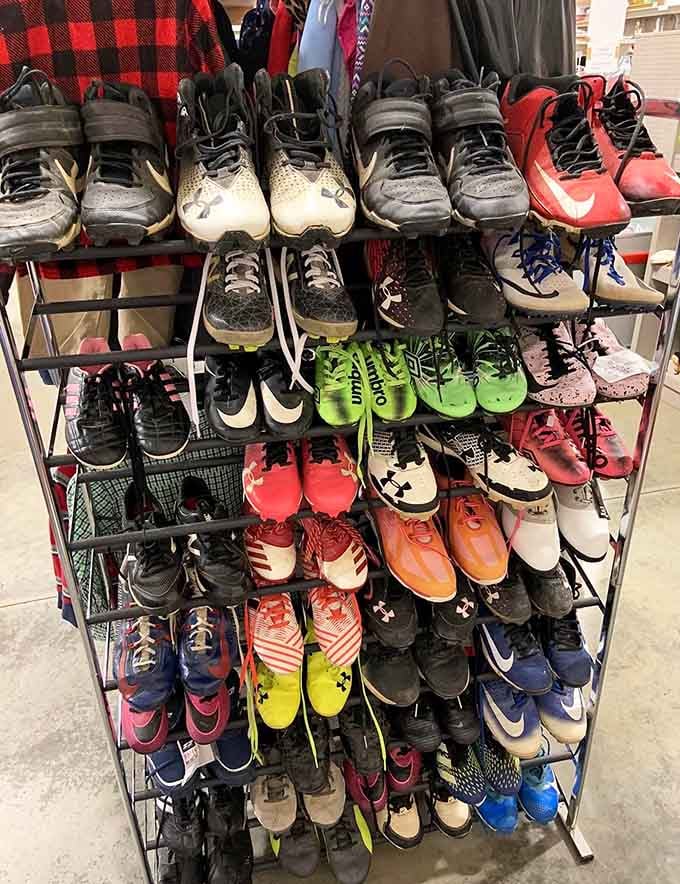 Athletic shoes in every color of the rainbow prove someone's sneaker collection became your budget-friendly jackpot.