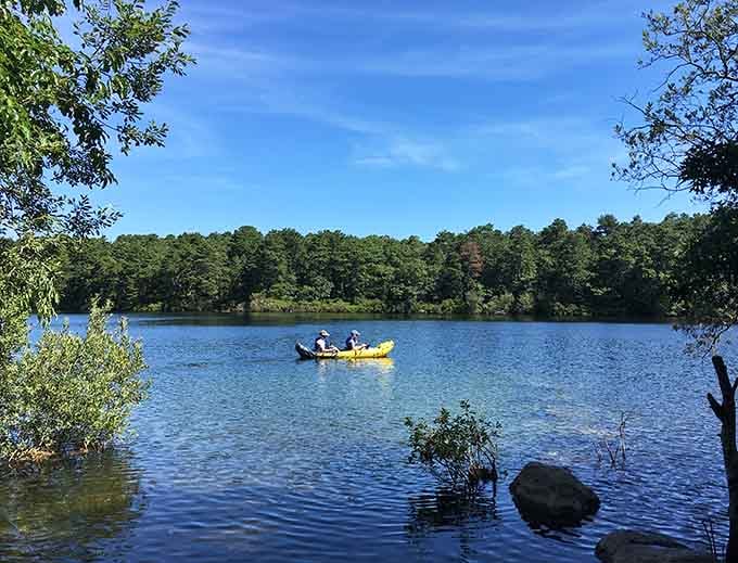 Paddling across water this clear feels like floating through liquid glass on a perfect afternoon.