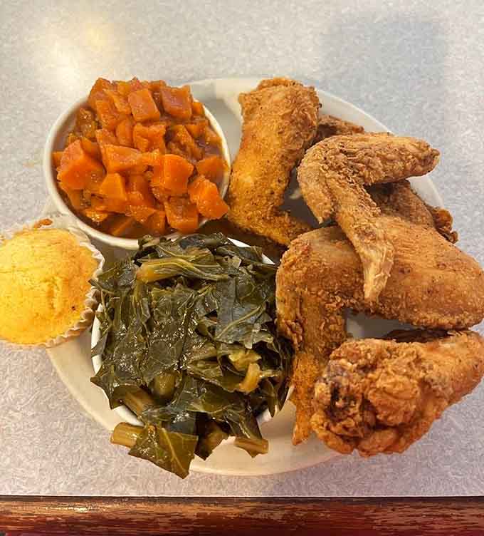 Golden fried chicken so perfect it deserves its own display case at the Smithsonian, honestly.