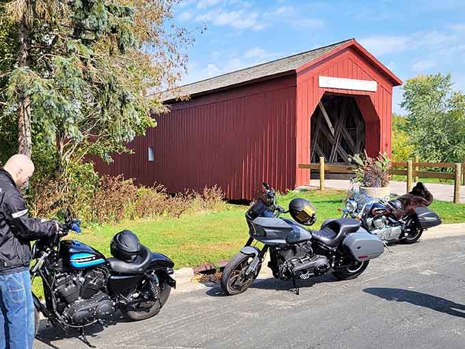 Even motorcyclists know a good photo op when they see one, and this bridge delivers every single time.
