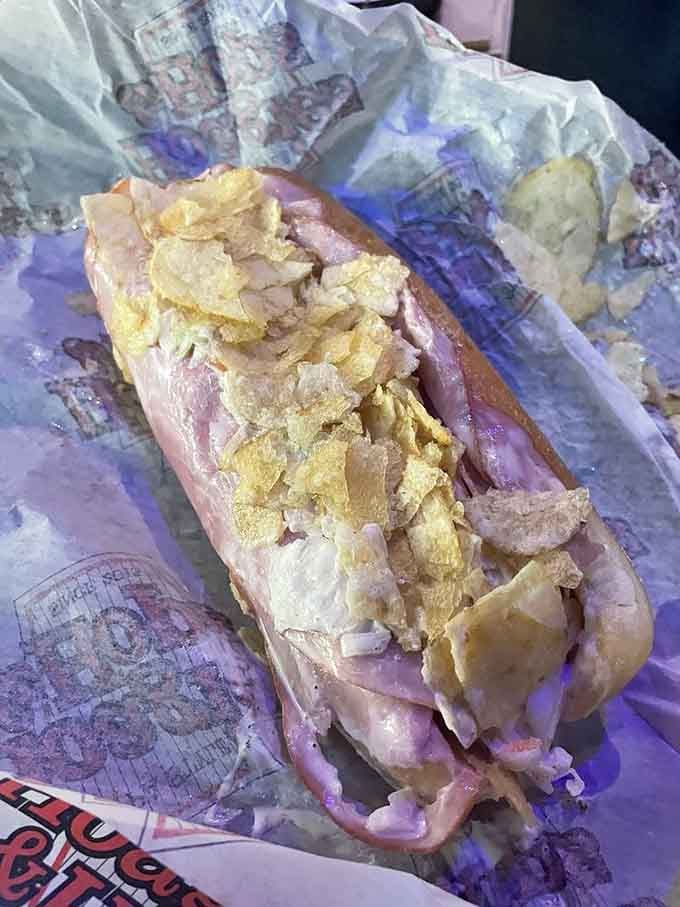 Pitt Twist Hoagie arrives topped with chips because sometimes more is absolutely more.