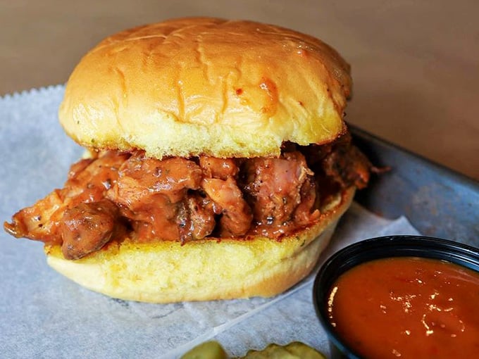 This pulled chicken sandwich on a buttery bun is comfort food perfection, simple yet utterly satisfying in every bite.