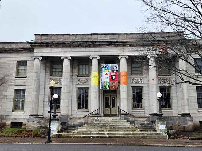 This peaceful museum entrance marks a place where history speaks louder than any textbook ever could about American resilience.
