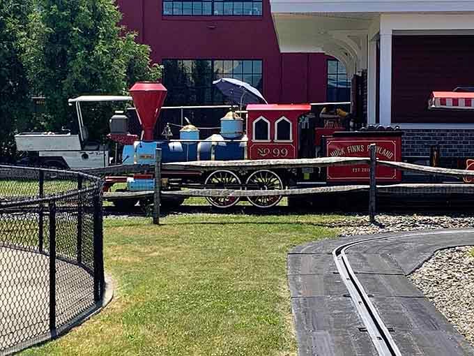 All aboard the nostalgia express, where tiny conductors live out their railroad dreams one lap at a time.