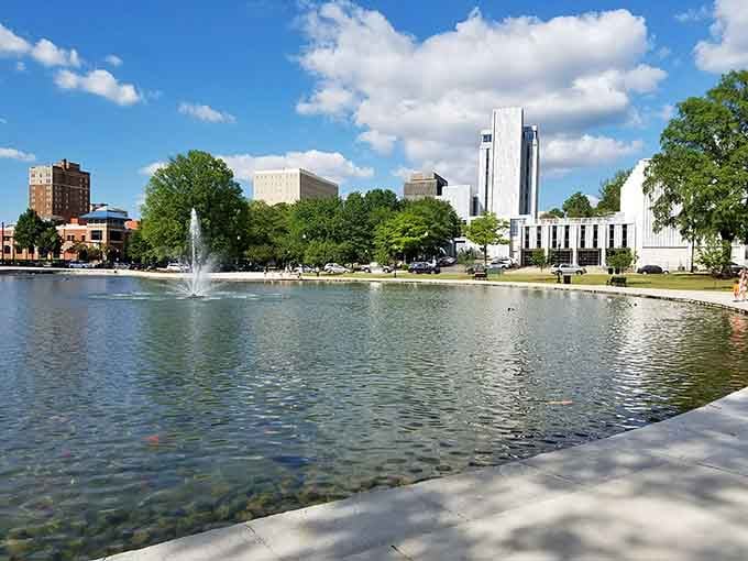 Big Spring International Park's fountain dances at the heart of downtown, where community gatherings feel like coming home.