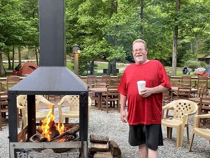 Gathering around the fire pit, where stories are shared and s'mores are mandatory equipment.