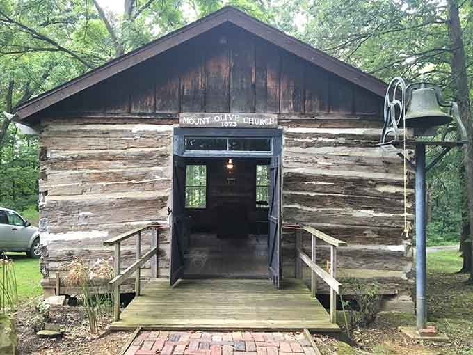 This log church welcomed congregations when Sunday best meant your cleanest homespun shirt and genuine faith.