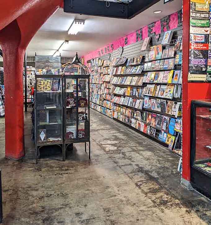 That vintage magazine wall stretches endlessly, a paper time machine waiting to transport you back through pop culture history.