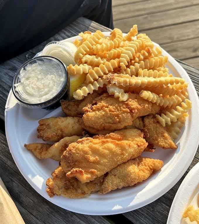 Golden fried haddock with those wavy fries is proof that simple done right beats complicated done wrong every single time.