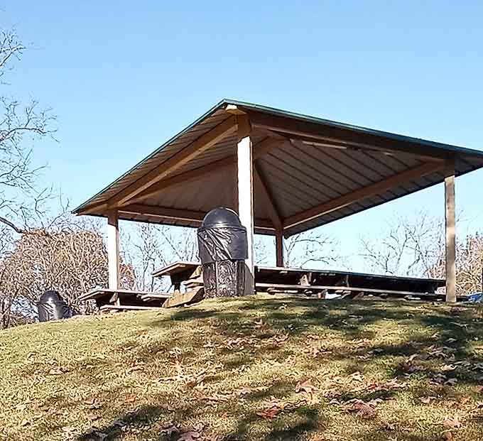 Shaded picnic pavilions offer parents a front-row seat to watch their little monarchs rule their temporary kingdom below.