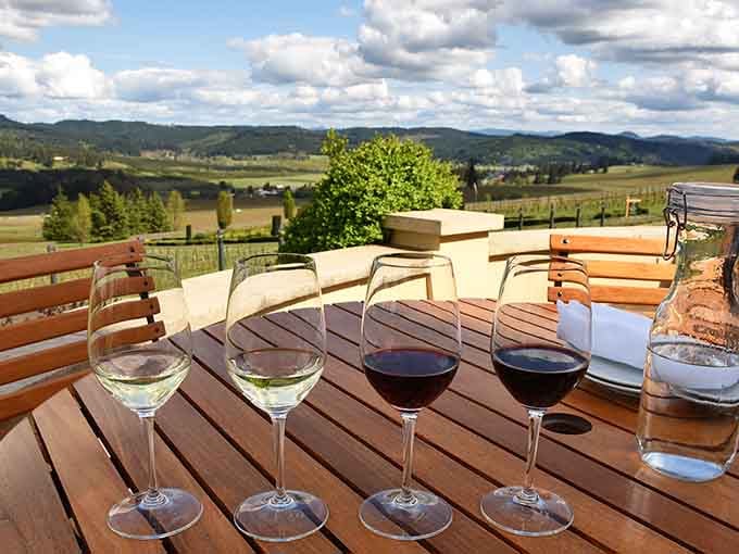 Four wines lined up like a delicious multiple-choice test where every answer is correct and tasty.