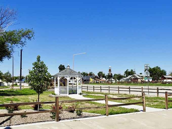 A gazebo in the park offers shade and a perfect spot for watching the world slow down.