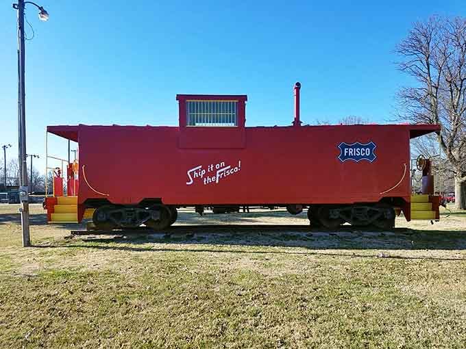 That vintage Frisco caboose sits proudly, reminding everyone that some things are too cool to ever retire completely.