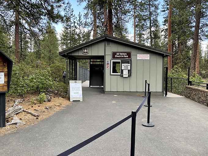 This unassuming check-in kiosk is where your subterranean adventure officially begins, flashlight batteries and all.