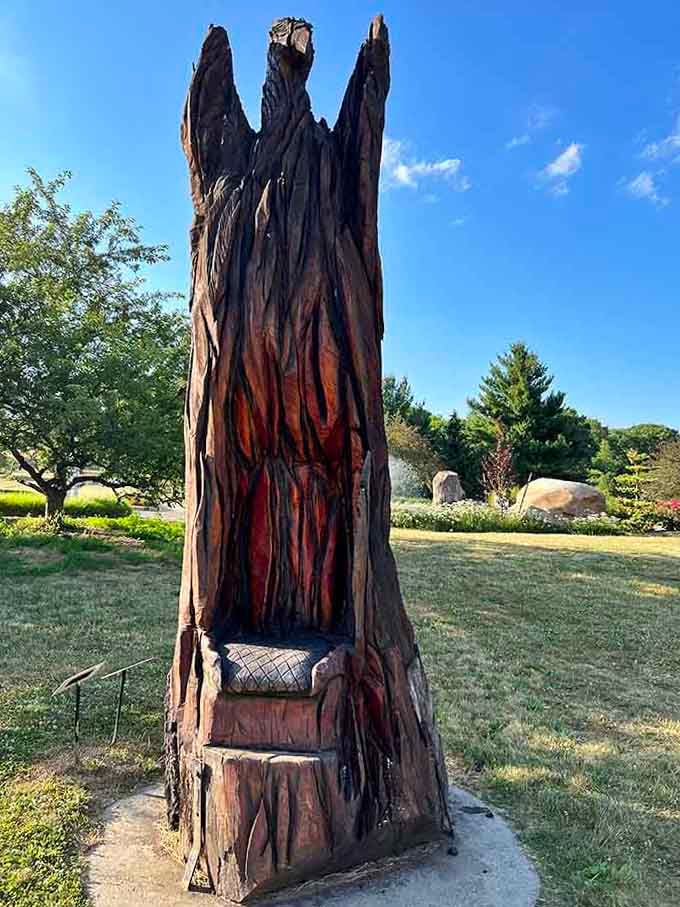 Nothing says "Michigan creativity" quite like a dragon sculpture that looks ready to guard treasure or just photobomb your selfies.