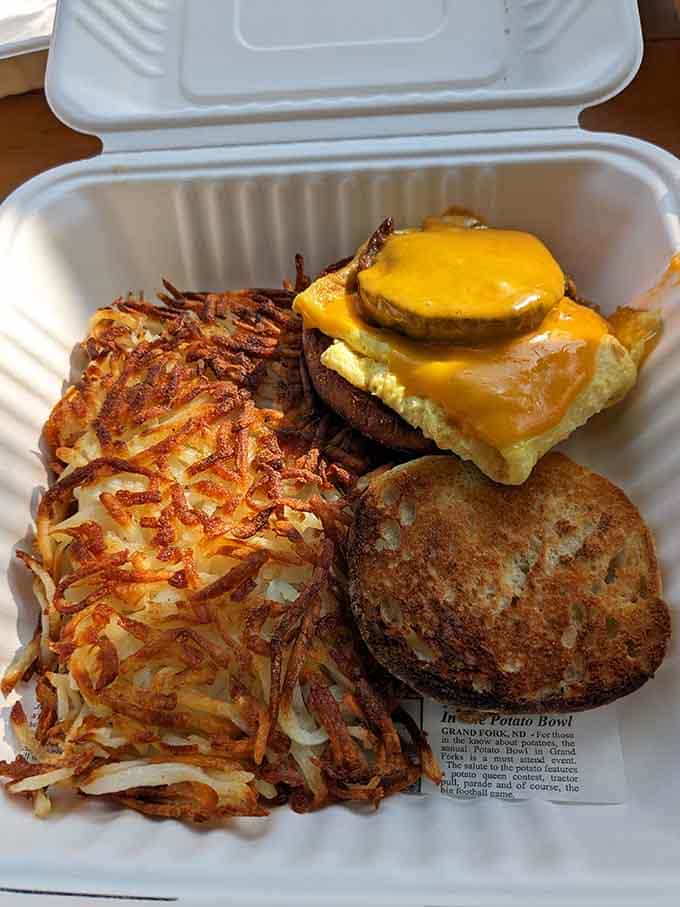 Golden hashbrowns that could make a grown adult weep with joy, paired with eggs cooked exactly how you want them.