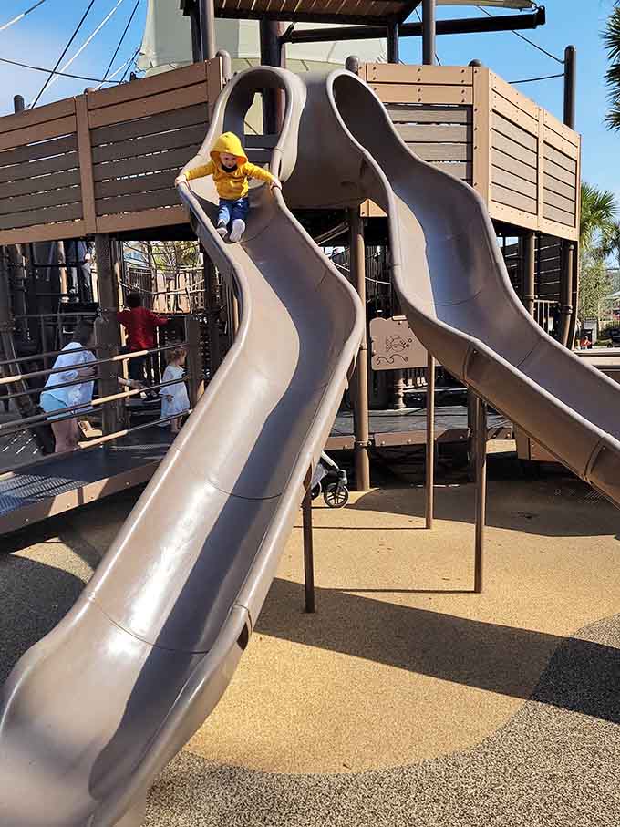 Double slides mean twice the fun and half the sibling arguments about whose turn it is to go next.