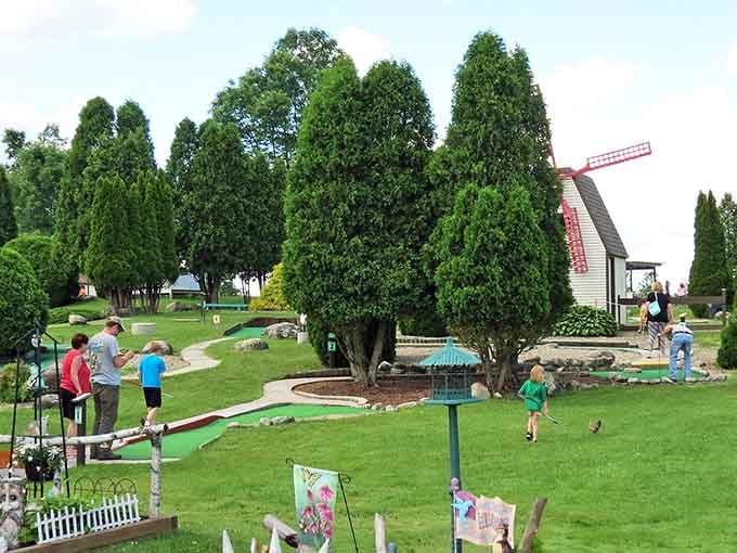 Miniature golf with a windmill backdrop proves retirement entertainment doesn't need to break the bank or your back.