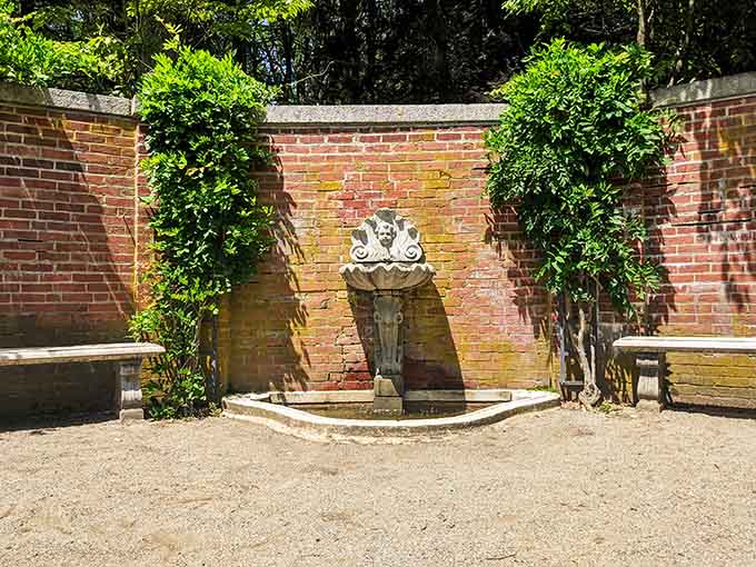 This vintage fountain whispers stories of garden parties past, now surrounded by ivy instead of champagne-sipping guests in fancy hats.