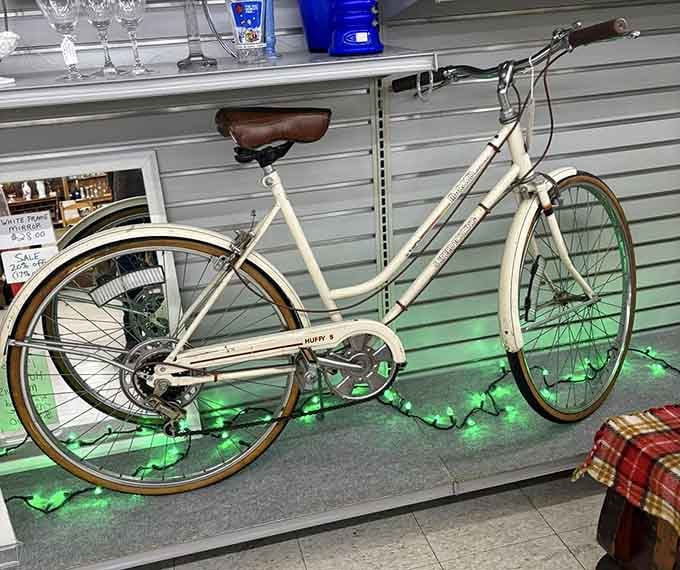 A vintage bicycle that's seen more miles than your uncle's fishing stories, now waiting for its next adventure.