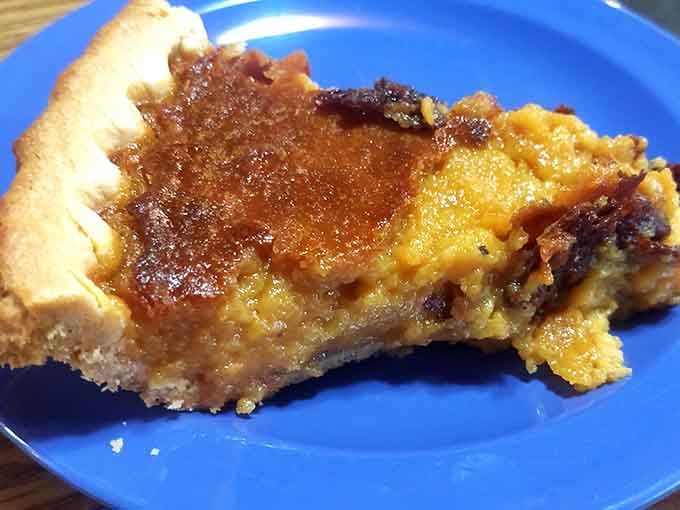Sweet potato pie with that perfect caramelized top that makes you believe in second helpings.