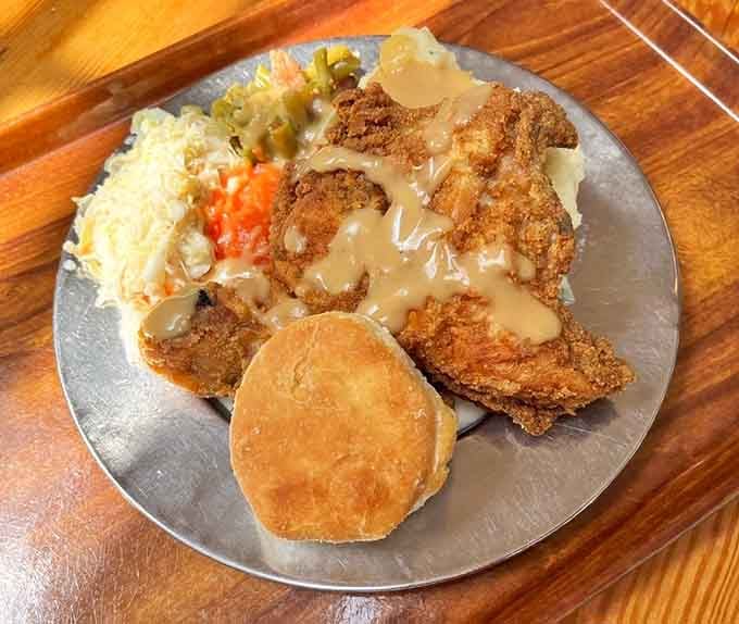 Fried chicken with gravy that could make a vegetarian reconsider their entire life philosophy, honestly.