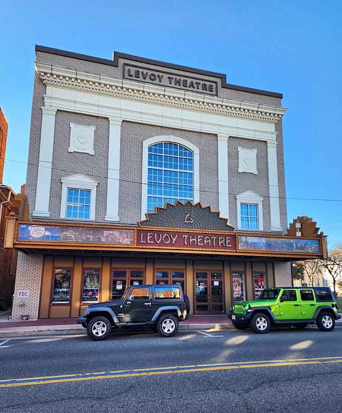 The Levoy Theatre's restored facade stands proud, bringing entertainment to downtown without the big-city ticket prices.