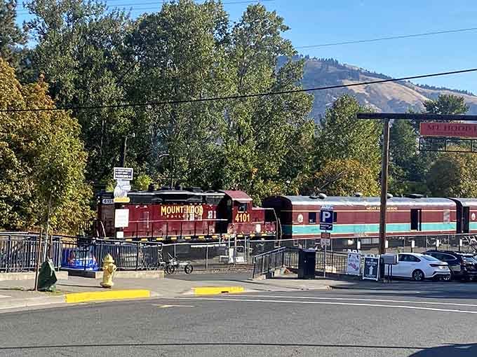 The depot where your adventure begins, complete with vintage trains that remember when travel was elegant.