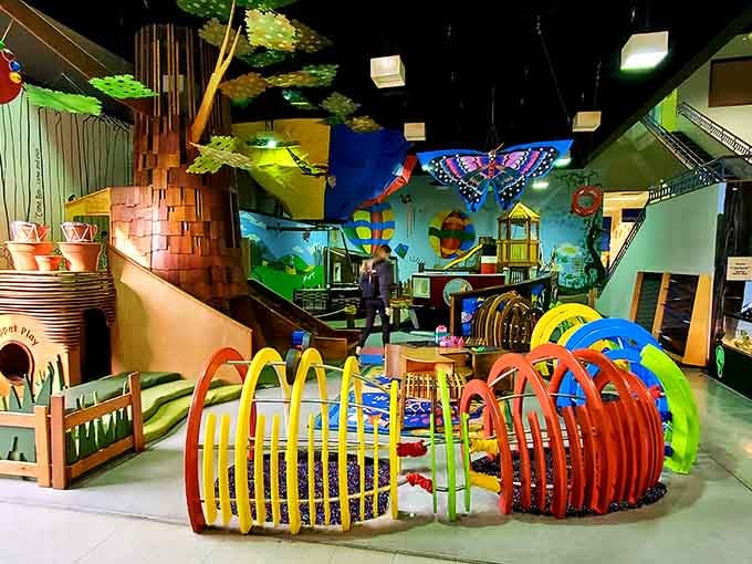 The Children's Museum interior bursts with color and creativity, guaranteed to exhaust visiting grandchildren perfectly.