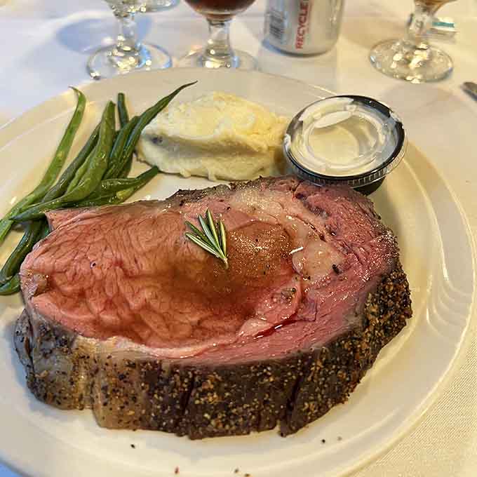 That perfectly cooked prime rib with mashed potatoes and green beans is the kind of evidence you'll happily make disappear from your plate.