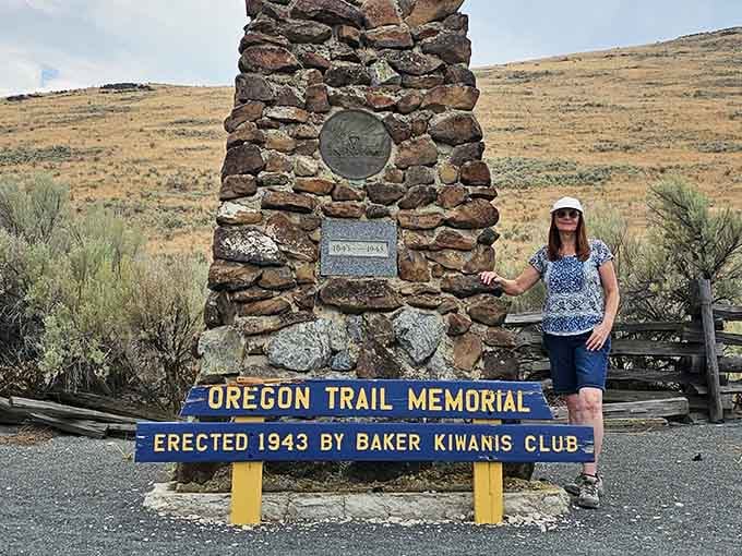 Standing beside this stone memorial, you're literally touching a monument to the folks who walked 2,000 miles for Oregon.