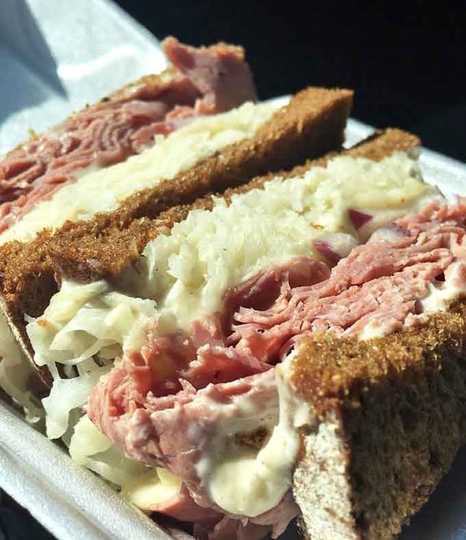 Corned beef piled high, sauerkraut tangy, Swiss melted perfectly&mdash;this Reuben means serious business in the best way.